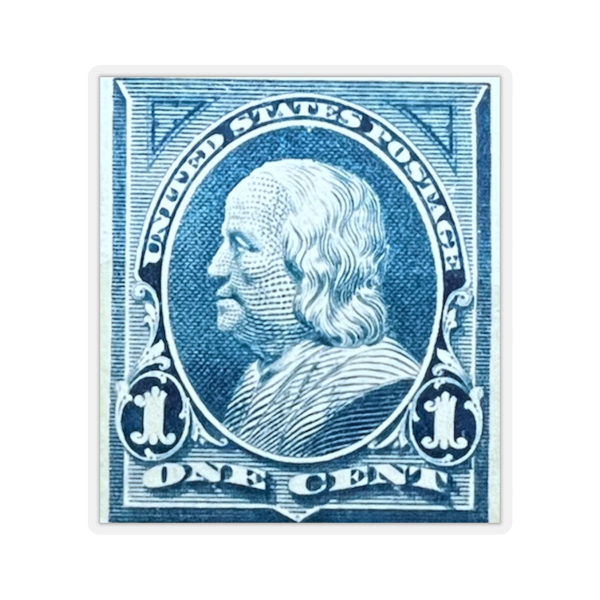 Benjamin Franklin Blue Stamp Sticker – Factory57